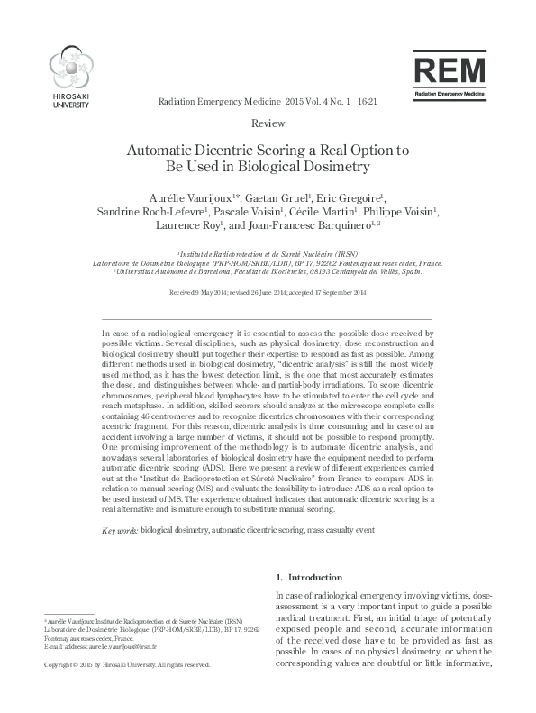 (PDF) Automatic Dicentric Scoring a Real Option to Be Used in Biological Dosimetry
