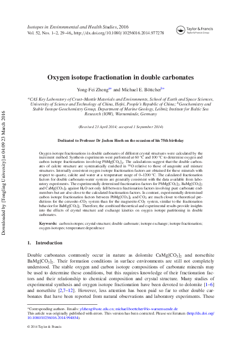 (PDF) Oxygen isotope fractionation in double carbonates