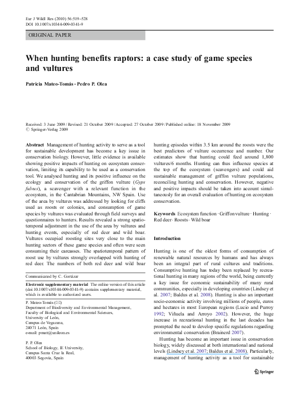 (PDF) When hunting benefits raptors: a case study of game species and ...