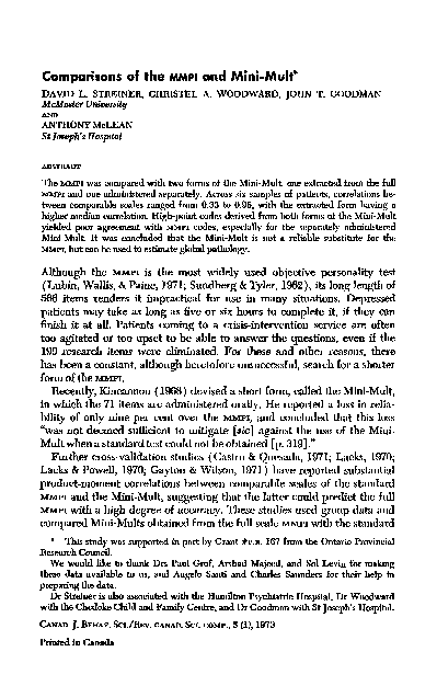 (PDF) Comparisons of the MMPI and Mini-Mult