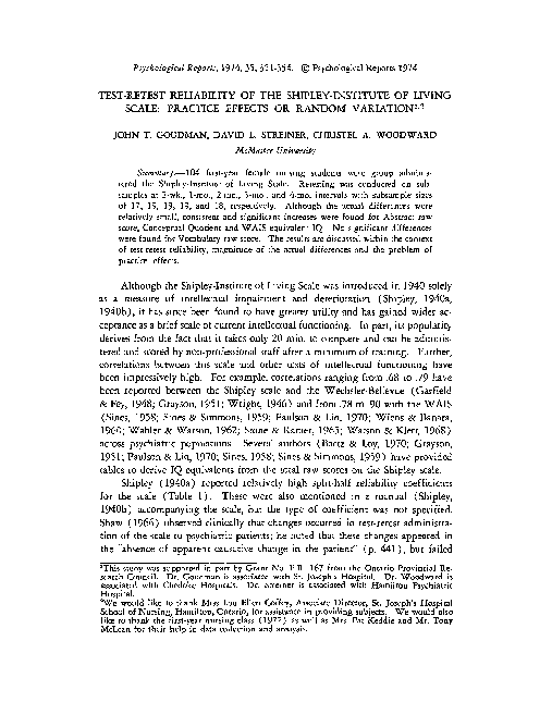 (PDF) Test-Retest Reliability of the Shipley-Institute of Living Scale ...