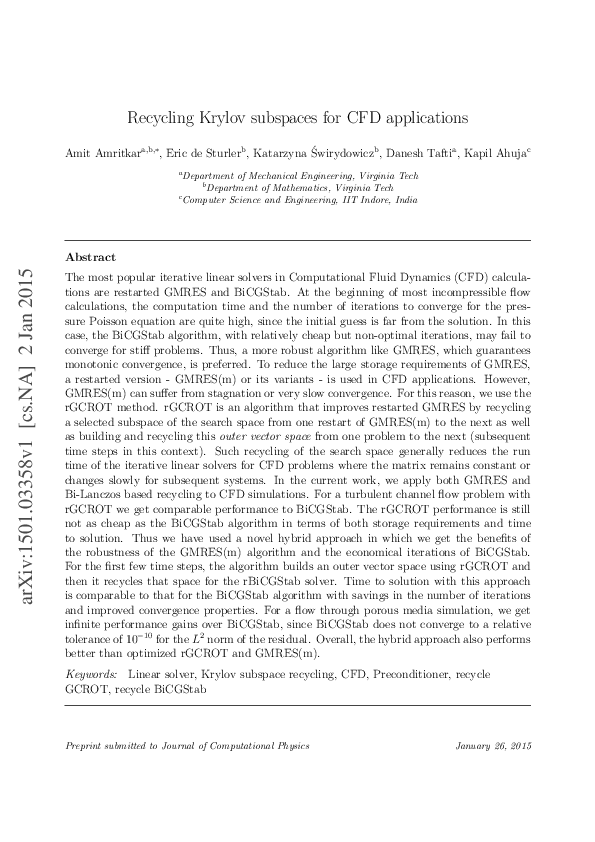 (PDF) Recycling Krylov subspaces for CFD applications and a new hybrid recycling solver