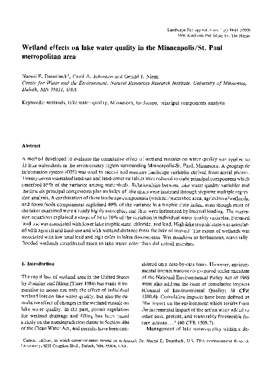 (PDF) Wetland effects on lake water quality in the Minneapolis/St. Paul ...