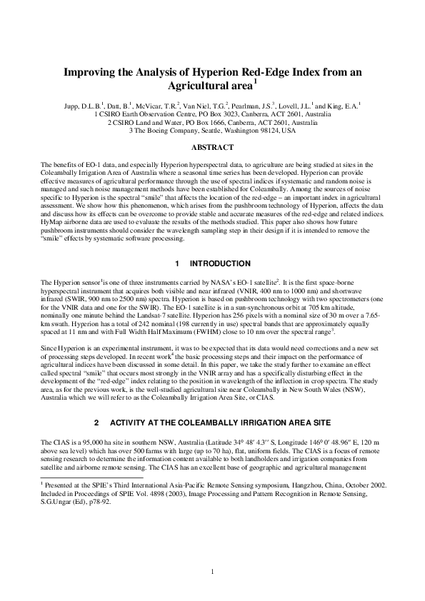 (PDF) Improving the analysis of Hyperion red-edge index from an ...