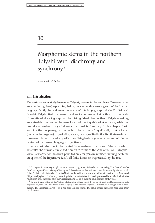 (PDF) Morphomic stems in the Northern Talyshi verb: diachrony and ...