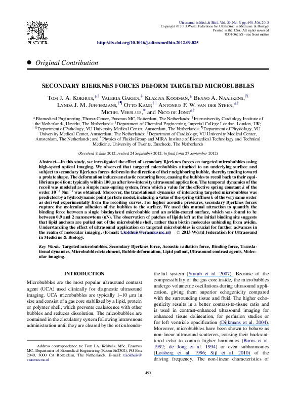 (PDF) Secondary Bjerknes Forces Deform Targeted Microbubbles