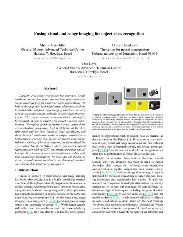 (PDF) Fusing visual and range imaging for object class recognition