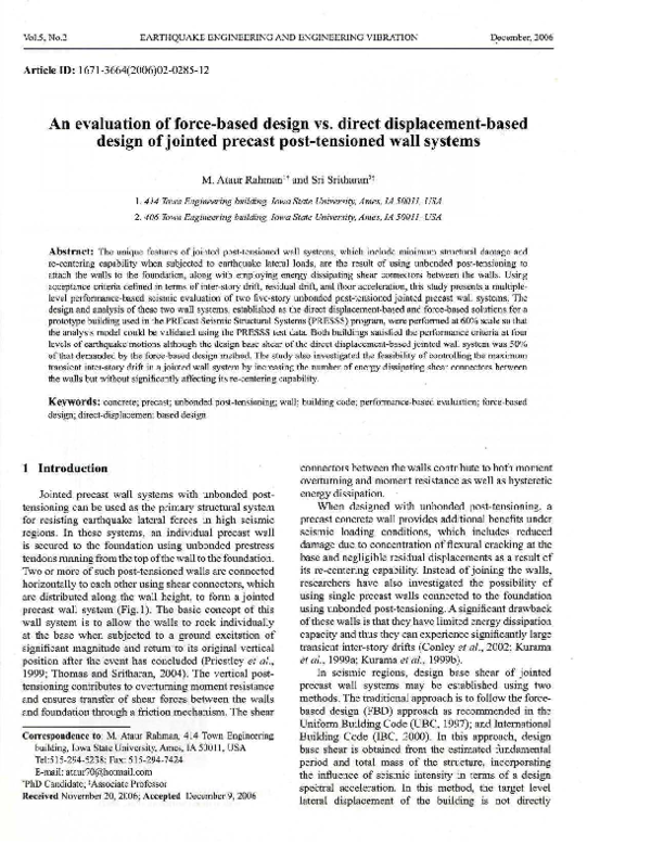 (PDF) An evaluation of force-based design vs. direct displacement-based design of jointed ...