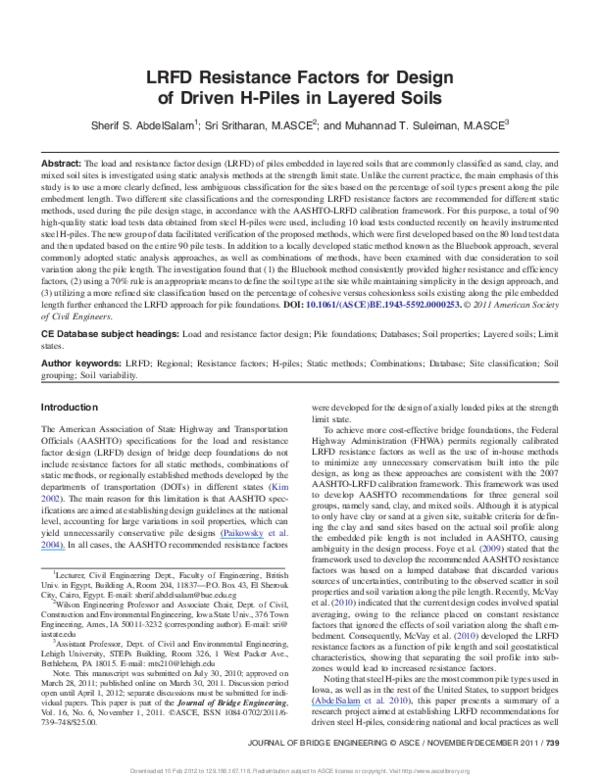 (PDF) LRFD resistance factors for design of driven H-piles in layered soils
