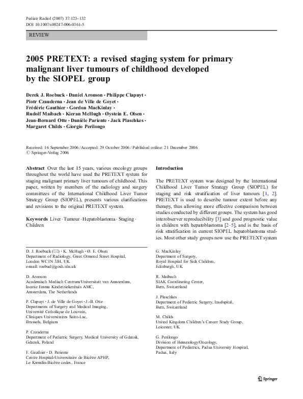 (PDF) 2005 PRETEXT: a revised staging system for primary malignant ...