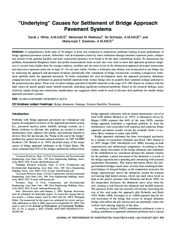 (PDF) “Underlying” Causes for Settlement of Bridge Approach Pavement ...