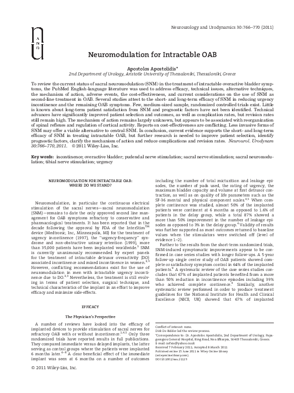 (PDF) Neuromodulation for intractable OAB