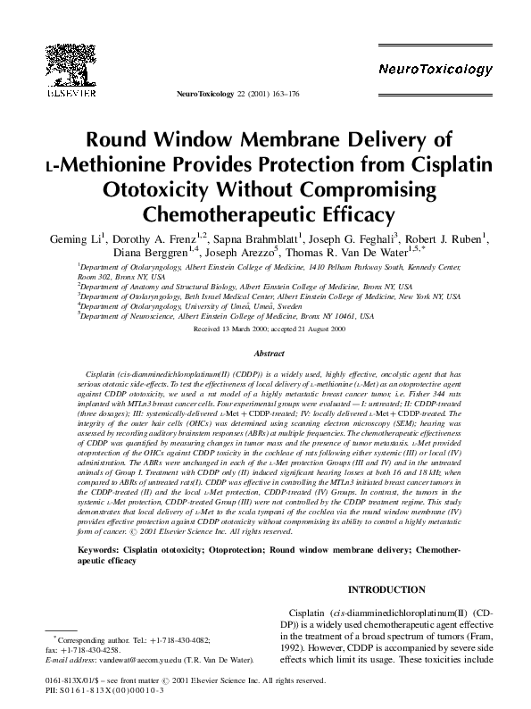 (PDF) Round Window Membrane Delivery of l-Methionine Provides ...