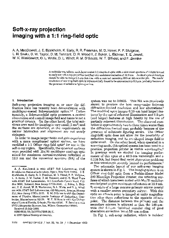 (PDF) Soft-x-ray projection imaging with a 1:1 ring-field optic