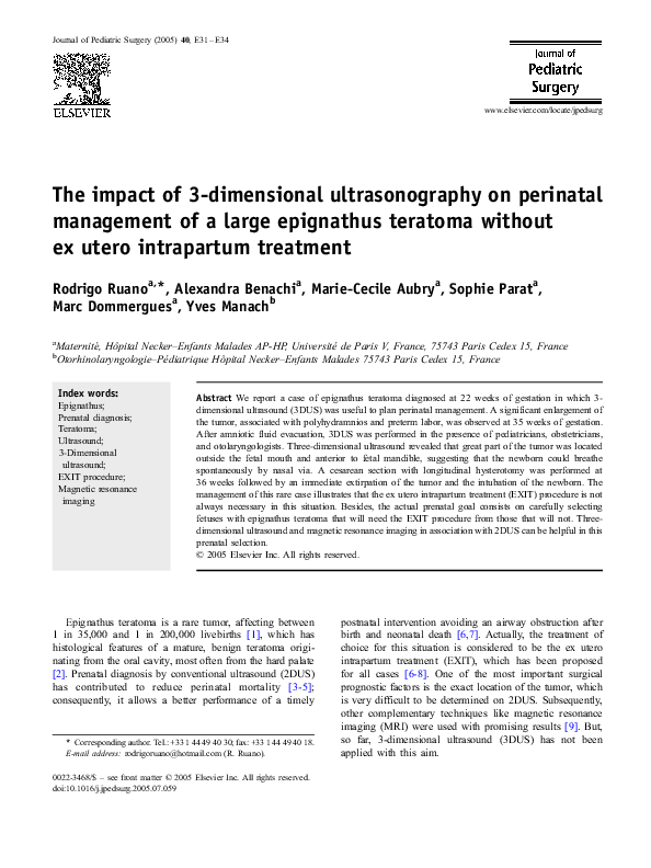 (PDF) The impact of 3-dimensional ultrasonography on perinatal ...
