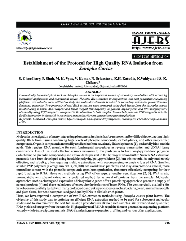 (PDF) RNA isolation from Jatropha curcas