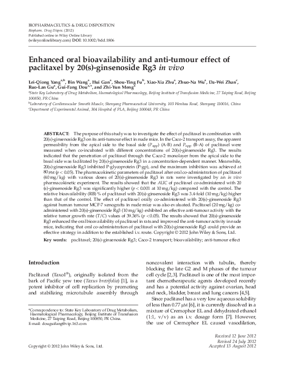 (PDF) Enhanced oral bioavailability and anti-tumour effect of ...
