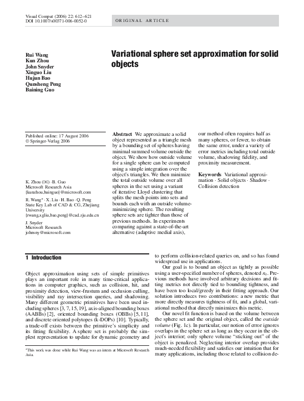 (PDF) Variational sphere set approximation for solid objects