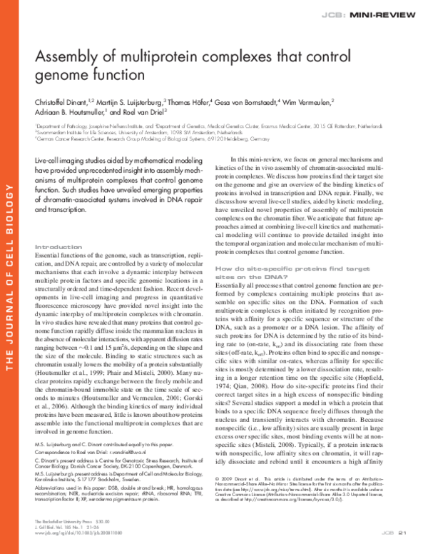 (PDF) Assembly of multiprotein complexes that control genome function