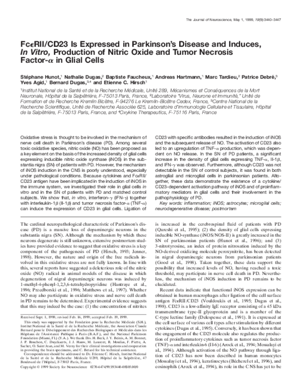 (PDF) FceRII/CD23 Is Expressed in Parkinson's Disease and Induces, In Vitro, Production of ...