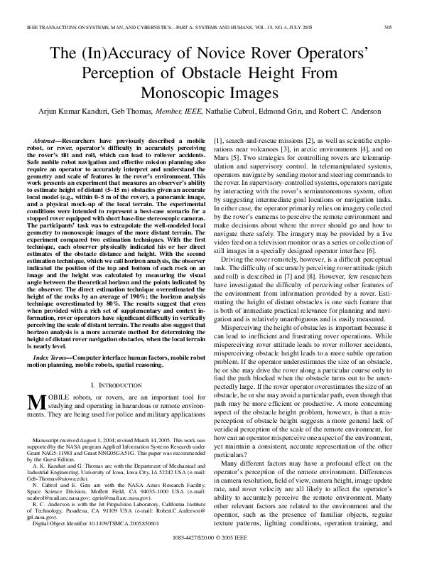 (PDF) The (In)Accuracy of Novice Rover Operators' Perception of ...