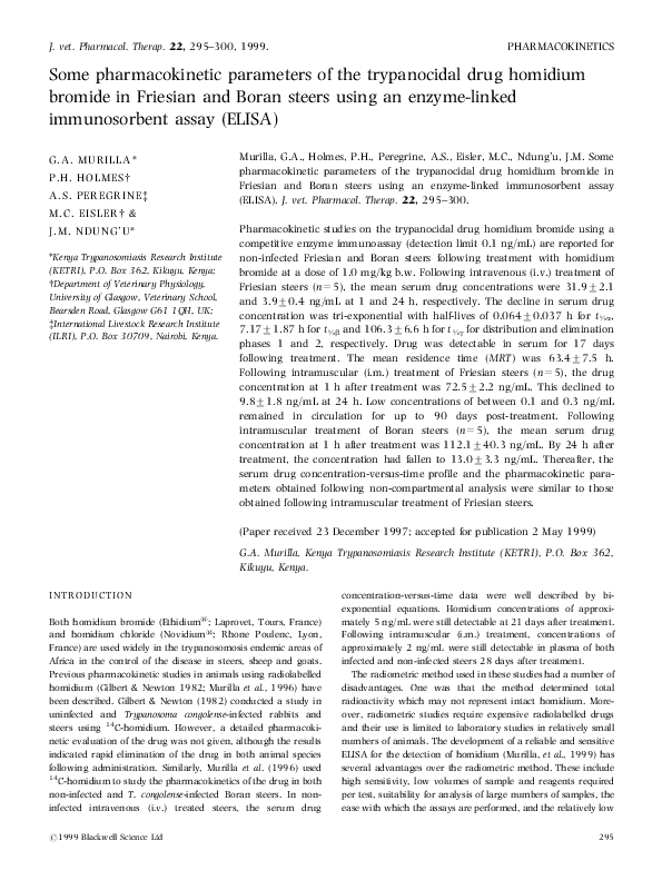 (PDF) Some pharmacokinetic parameters of the trypanocidal drug homidium ...