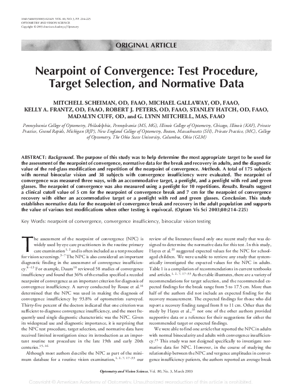 (PDF) Nearpoint of Convergence: Test Procedure, Target Selection, and ...