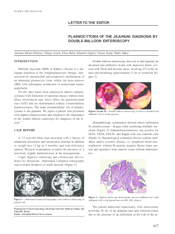 (PDF) Plasmocytoma of the jejunum: diagnosis by double-balloon enteroscopy