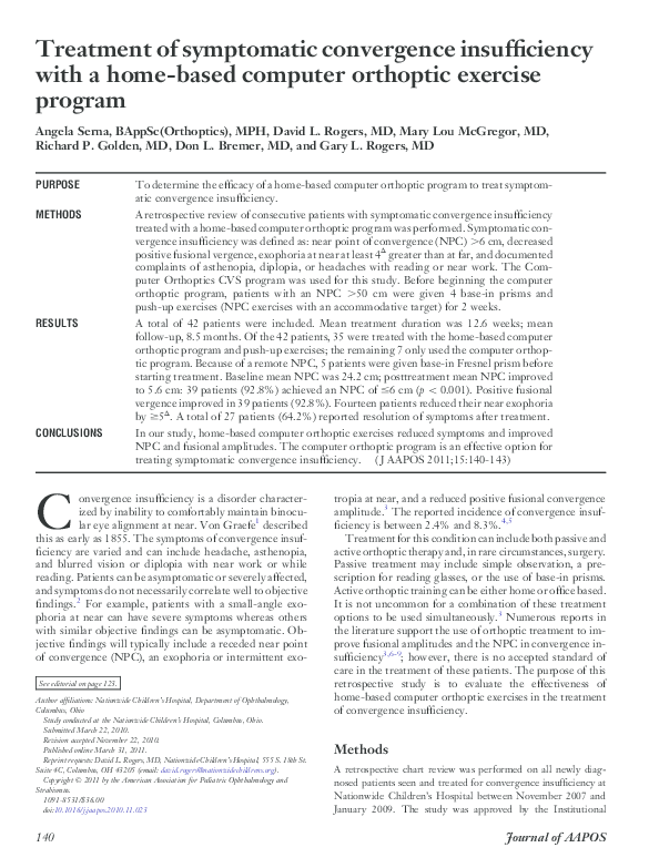 (PDF) Treatment of symptomatic convergence insufficiency with a home ...