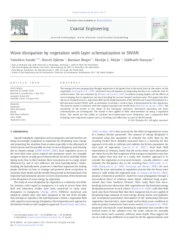 Pdf Wave Dissipation By Vegetation With Layer Schematization In Swan