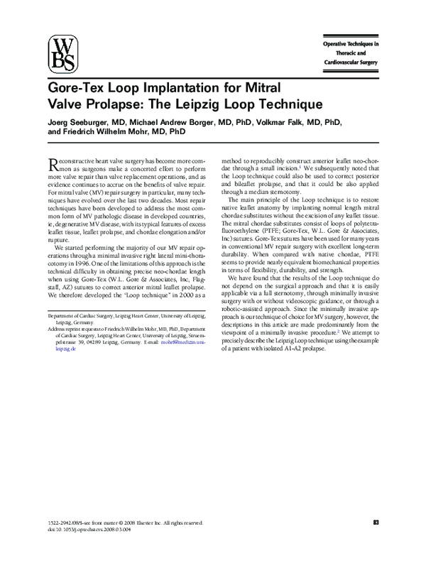 (PDF) Gore-Tex Loop Implantation for Mitral Valve Prolapse: The Leipzig ...