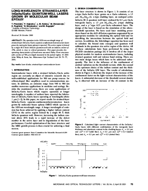 (PDF) Long-wavelength strained-layer InGaAs/GaAs quantum-well lasers grown by molecular beam epitaxy
