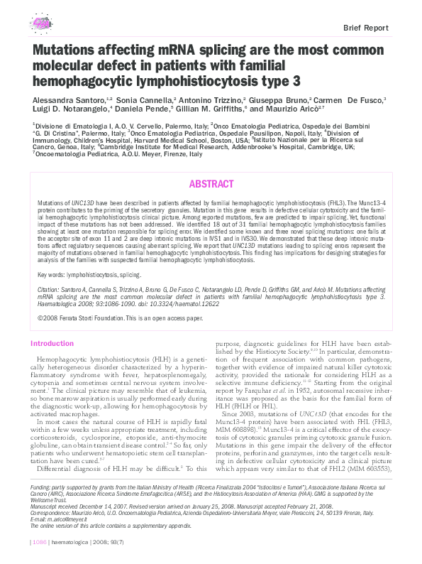 (PDF) Mutations affecting mRNA splicing are the most common molecular ...