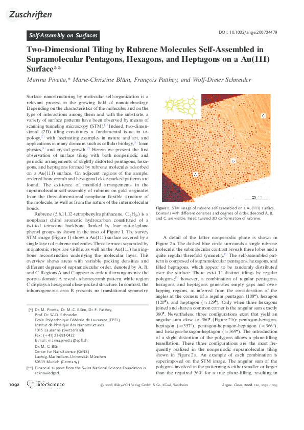 (PDF) Two-Dimensional Tiling by Rubrene Molecules Self-Assembled in ...