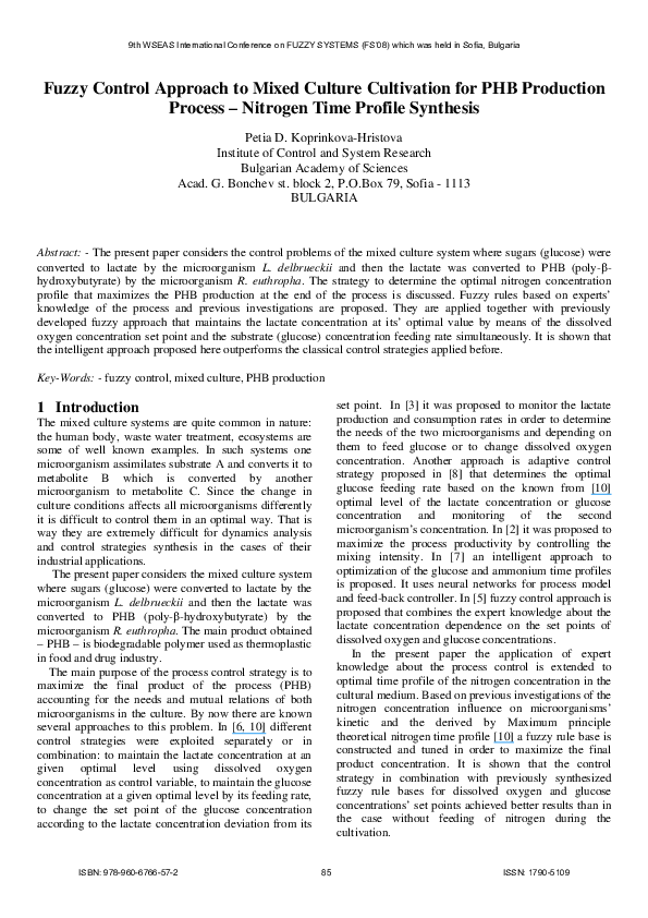 (PDF) Fuzzy Control Approach to Mixed Culture Cultivation for PHB ...