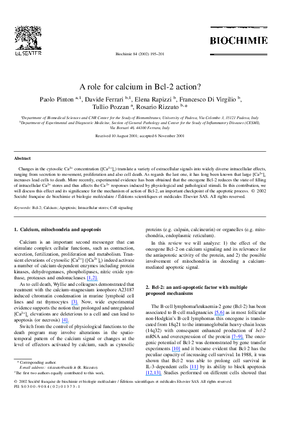 (PDF) A role for calcium in Bcl-2 action? | Paolo Pinton - Academia.edu