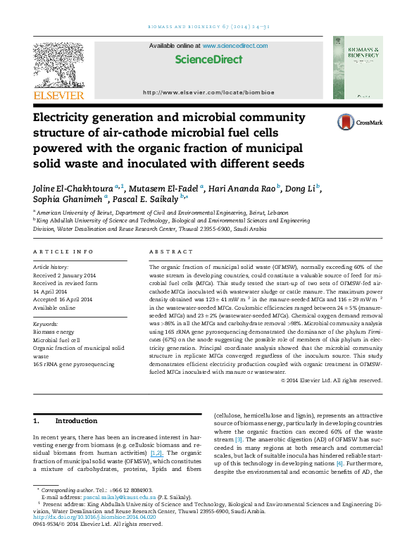 (PDF) Electricity generation and microbial community analysis of ...