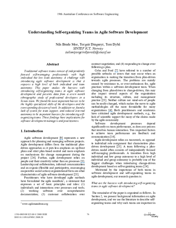 (PDF) Understanding Self-Organizing Teams in Agile Software Development