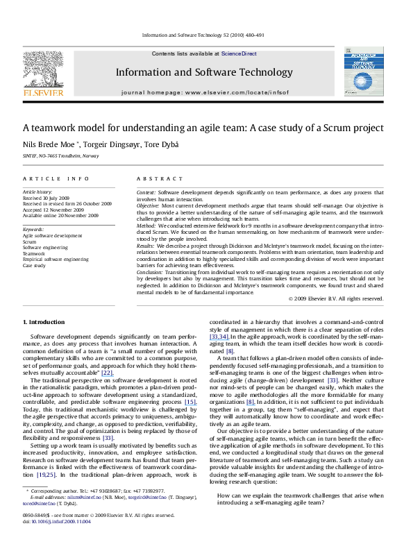 (PDF) A teamwork model for understanding an agile team: A case study of ...
