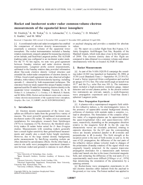 (PDF) Rocket and incoherent scatter radar common-volume electron measurements of the equatorial ...