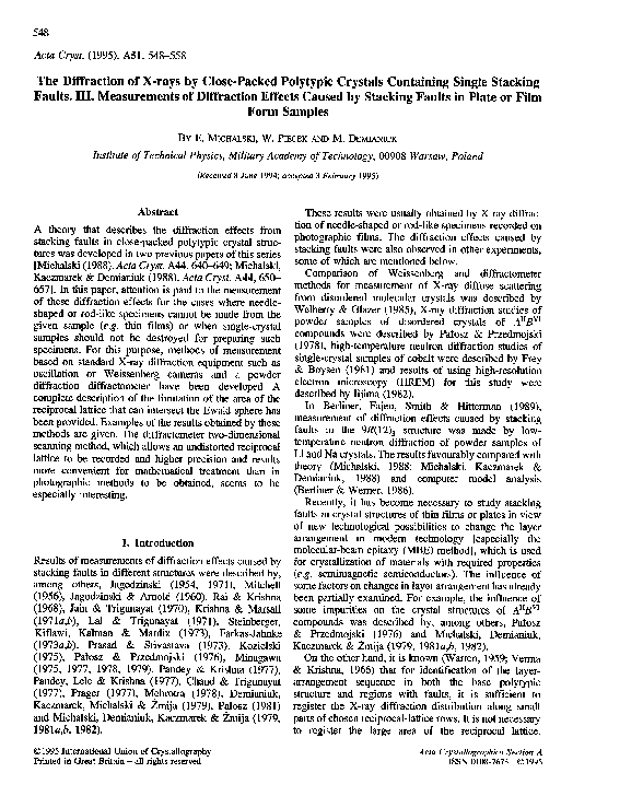 (PDF) The diffraction of X-rays by close-packed polytypic crystals ...
