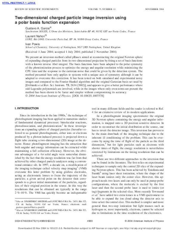 (PDF) Two-dimensional charged particle image inversion using a polar ...