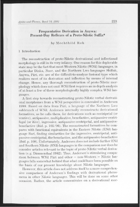 Frequentative Derivation in Anywa: Present-Day Reflexes of a Proto ...