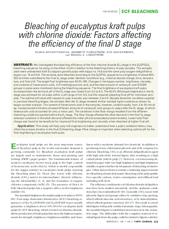 (PDF) Bleaching of Eucalyptus kraft pulp with chlorine dioxide: Factors ...