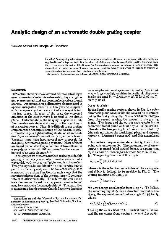 (PDF) Analytic design of an achromatic double grating coupler