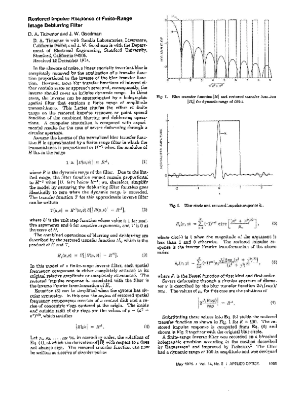 (PDF) Restored Impulse Response of Finite-Range Image Deblurring Filter
