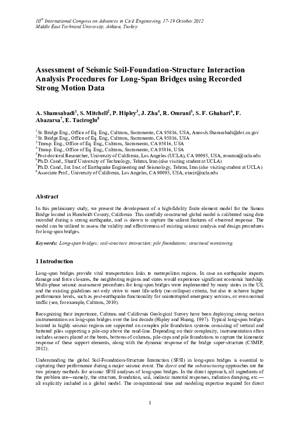 (PDF) Assessment of Seismic Soil-Foundation-Structure Interaction Analysis Procedures for Long ...