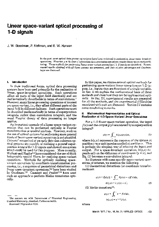 (PDF) Linear space-variant optical processing of 1-D signals | Joseph Goodman and Eric Hansen ...