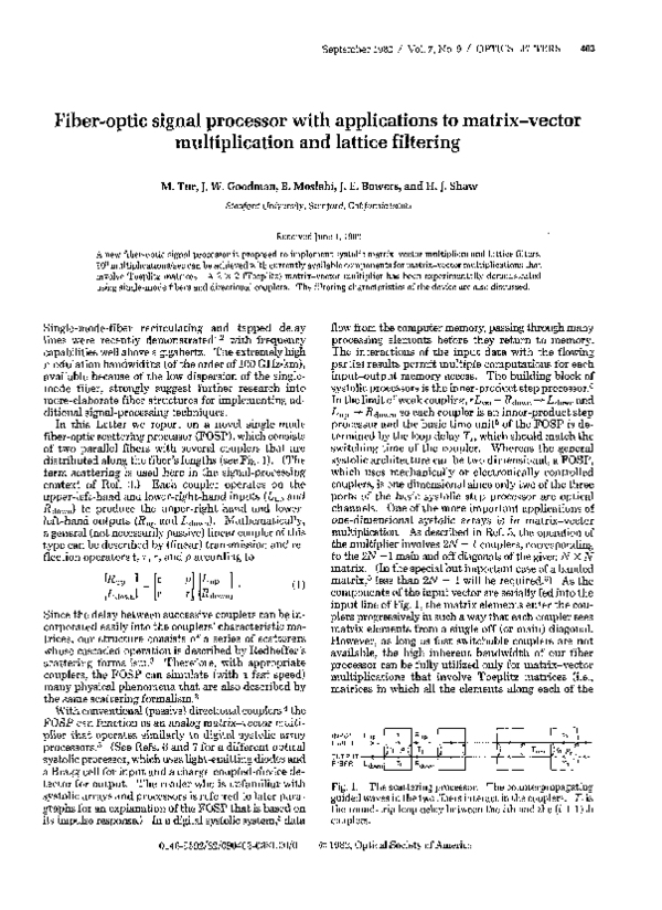 (PDF) Fiber-optic signal processor with applications to matrix—vector ...