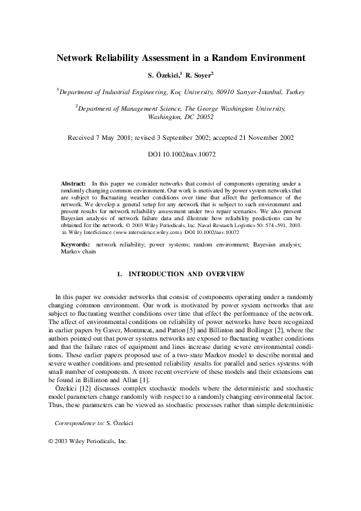 (PDF) Network reliability assessment in a random environment
